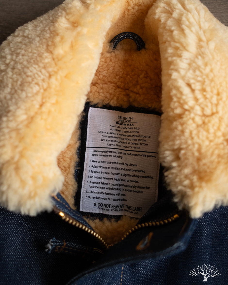 Dehen 1920 - N-1 Deck Jacket - Denim Gold Mouton – Withered Fig