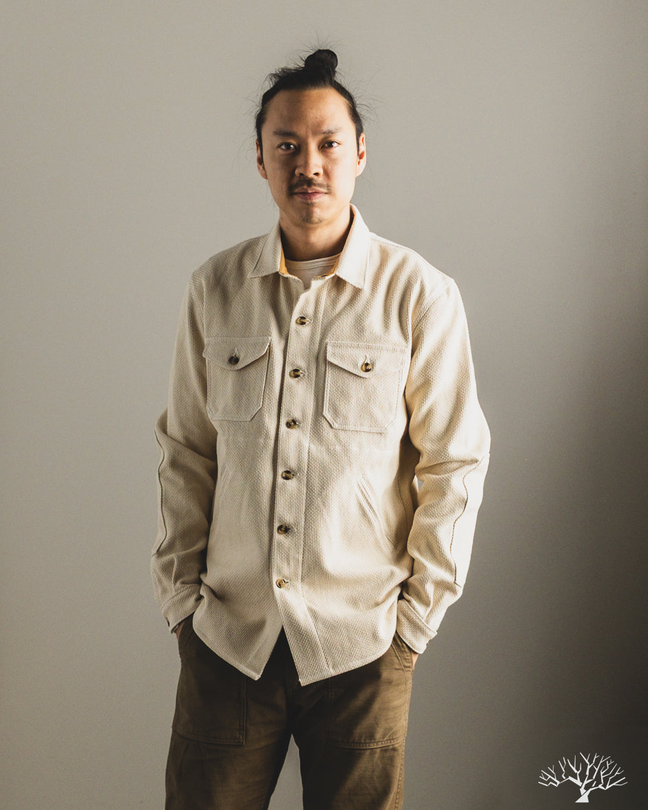 Dehen 1920 - Crissman Overshirt - Natural Sashiko – Withered Fig