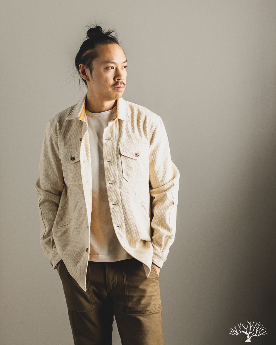 Dehen 1920 - Crissman Overshirt - Natural Sashiko – Withered Fig