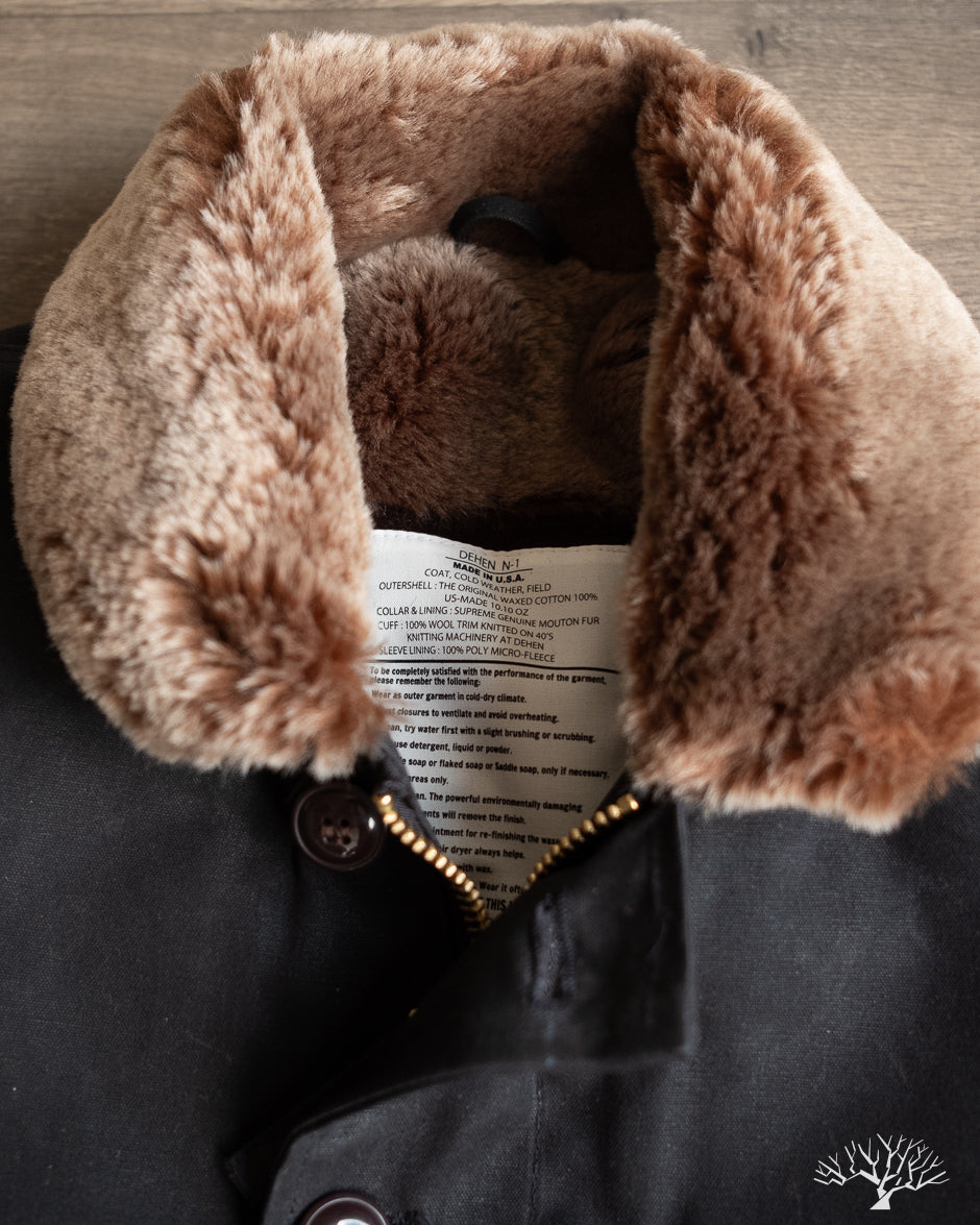 Dehen 1920 - N-1 Deck Jacket - Black Waxed Canvas Kodiak Mouton ...