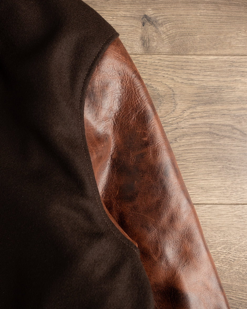 Dehen 1920 - Varsity Jacket - Brown Melton / Antique Brandy Leather ...