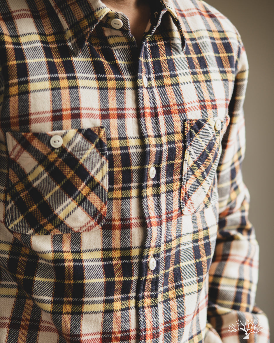 The Flat Head - FN-SNR-014L - Flannel Check Work Shirt - Ivory ...