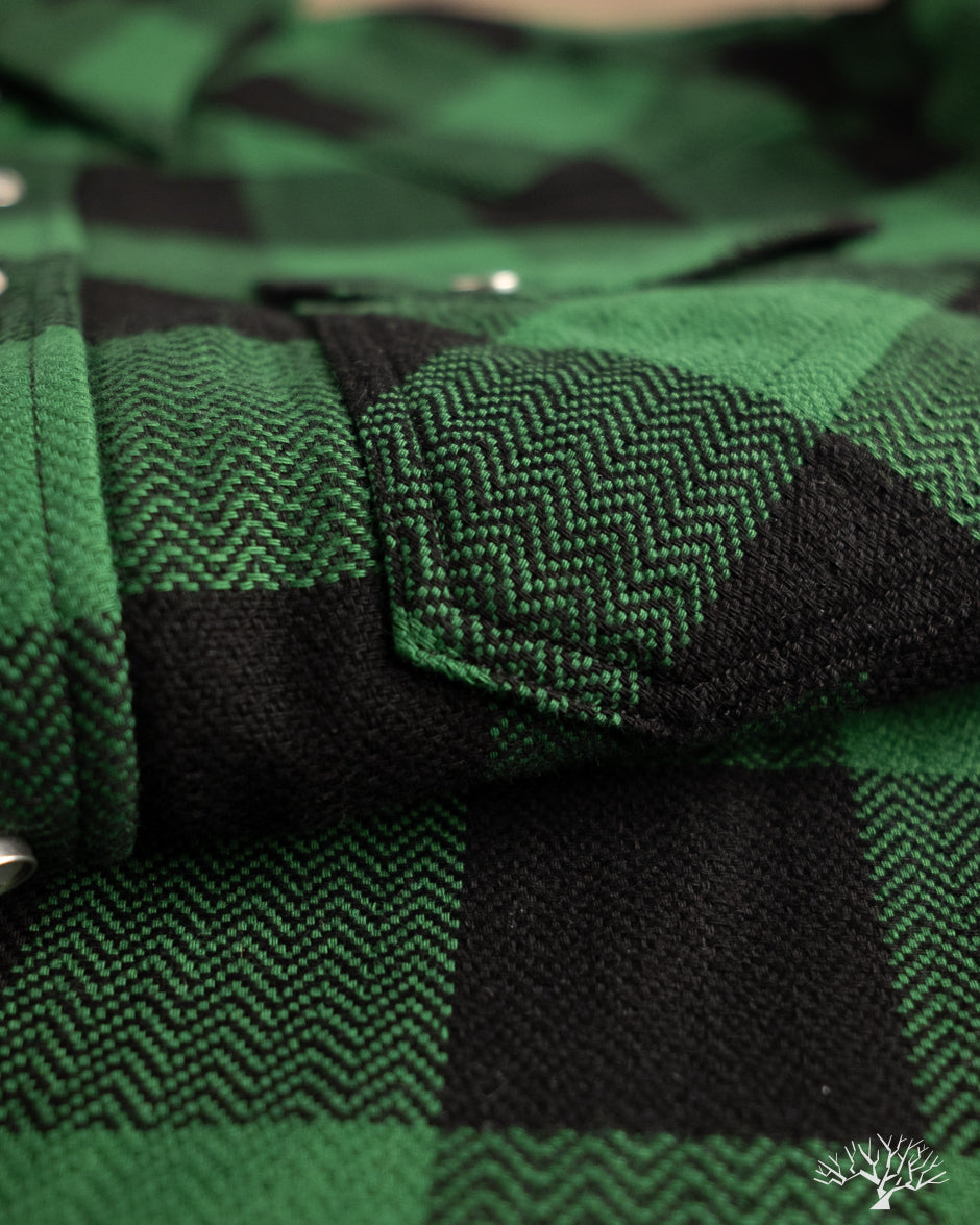 The Flat Head - FN-SNW-101L - Block Check Flannel Western Shirt - Green ...