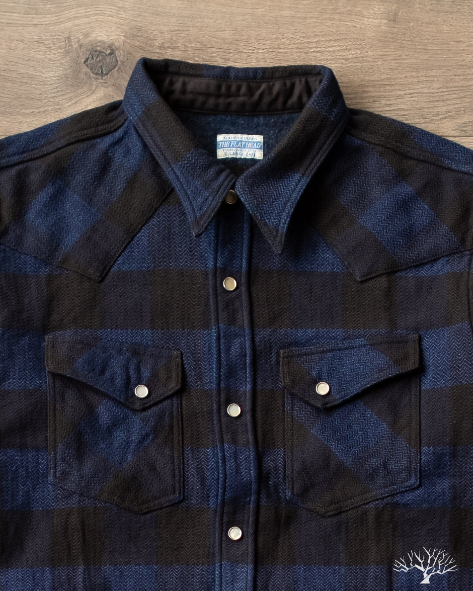 The Flat Head - FN-SNW-101LSP - Block Check Flannel Western Shirt ...