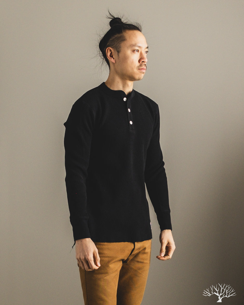 Iron Heart - IHTL-1213-BLK - Waffle Knit Long Sleeve Thermal Henley ...