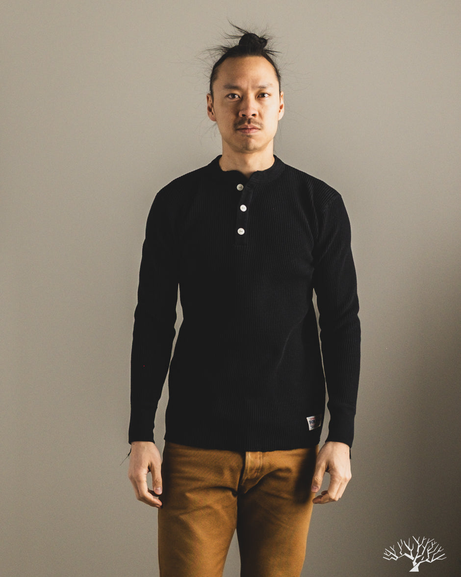 Iron Heart - IHTL-1213-BLK - Waffle Knit Long Sleeve Thermal Henley ...