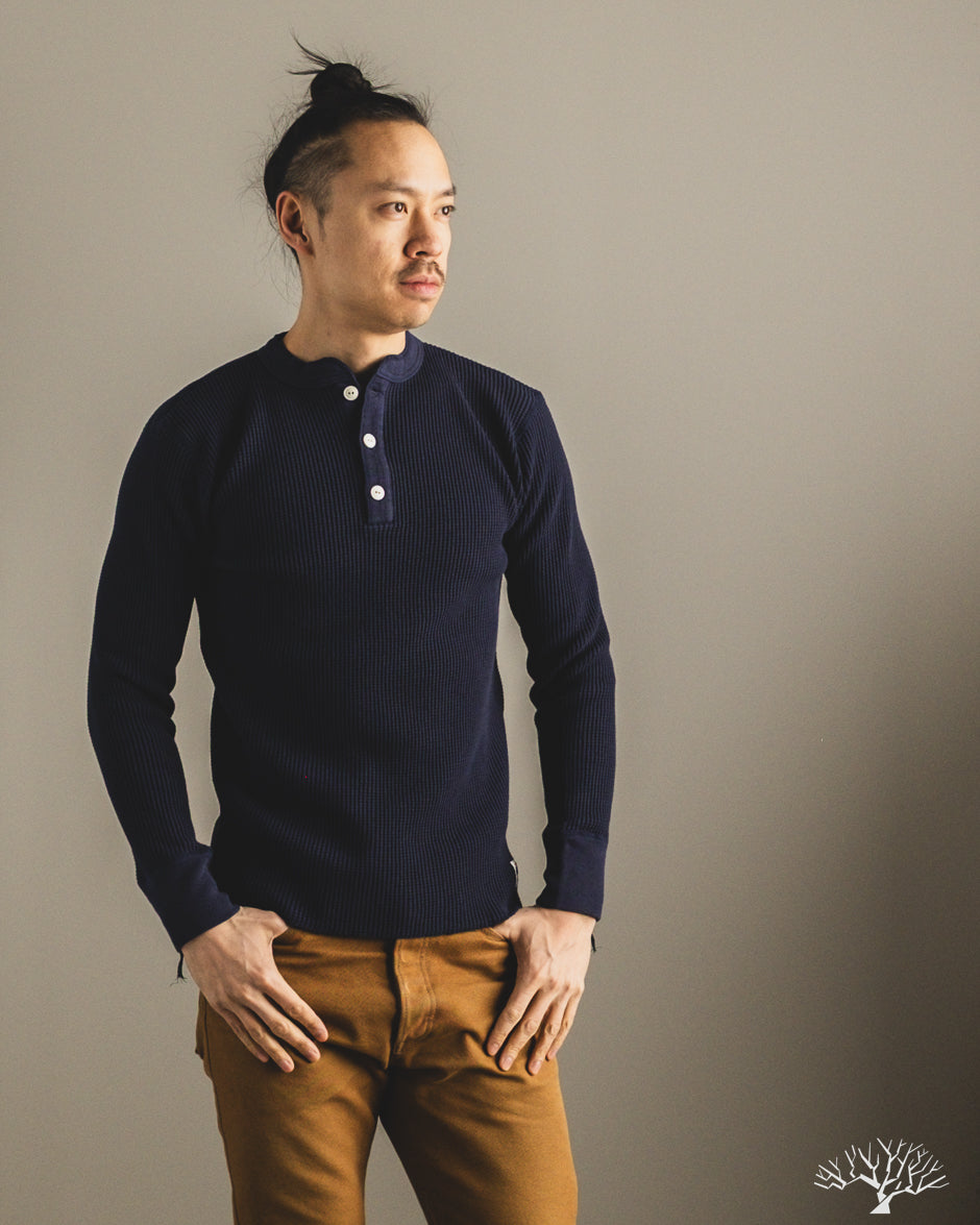 Iron Heart - IHTL-1213-NAV - Waffle Knit Long Sleeve Thermal Henley ...