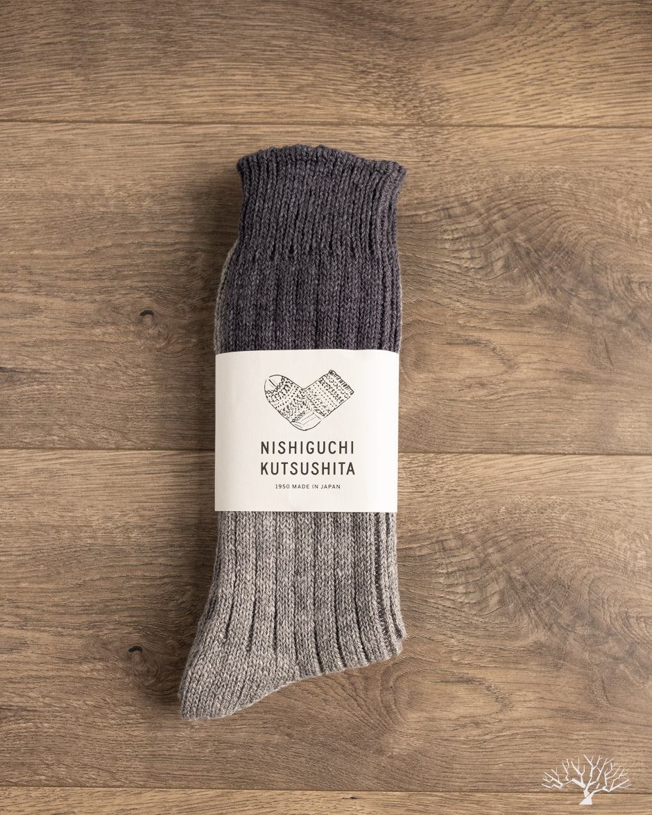 Nishiguchi Kutsushita - Wool Cotton Slab Socks - Charcoal – Withered Fig