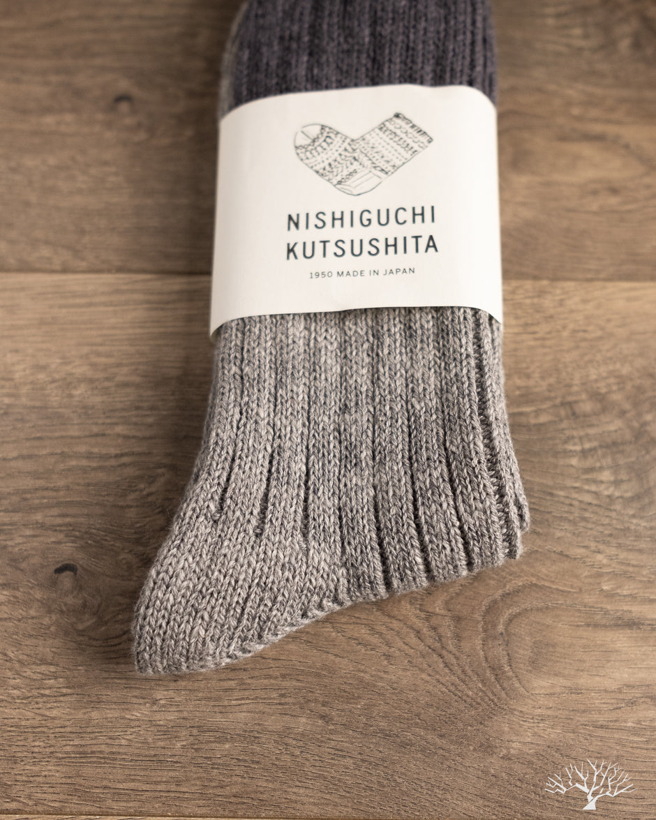 Nishiguchi Kutsushita - Wool Cotton Slab Socks - Charcoal – Withered Fig