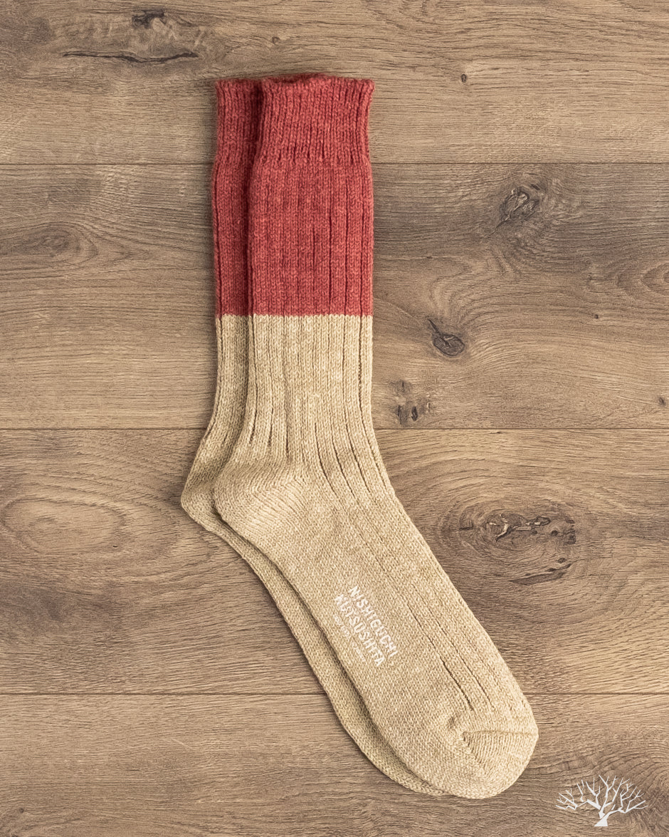 Nishiguchi Kutsushita - Wool Cotton Slab Socks - Red – Withered Fig