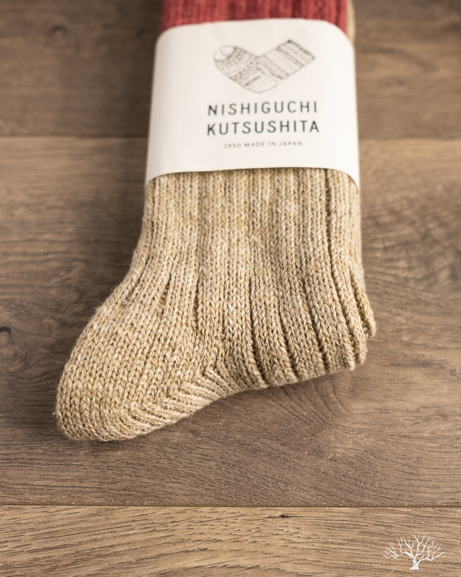 Nishiguchi Kutsushita - Wool Cotton Slab Socks - Red – Withered Fig