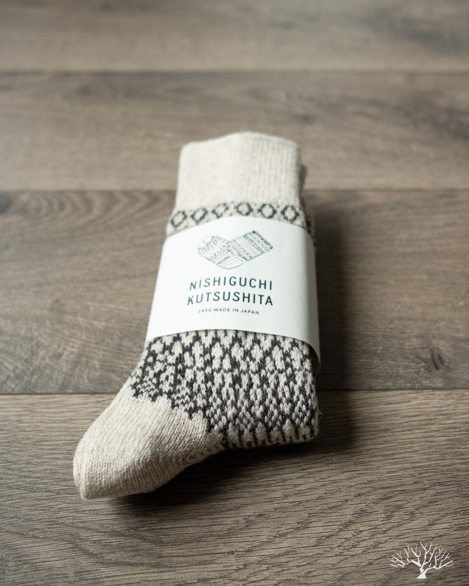 Nishiguchi Kutsushita - Wool Jacquard Socks - Oatmeal – Withered Fig
