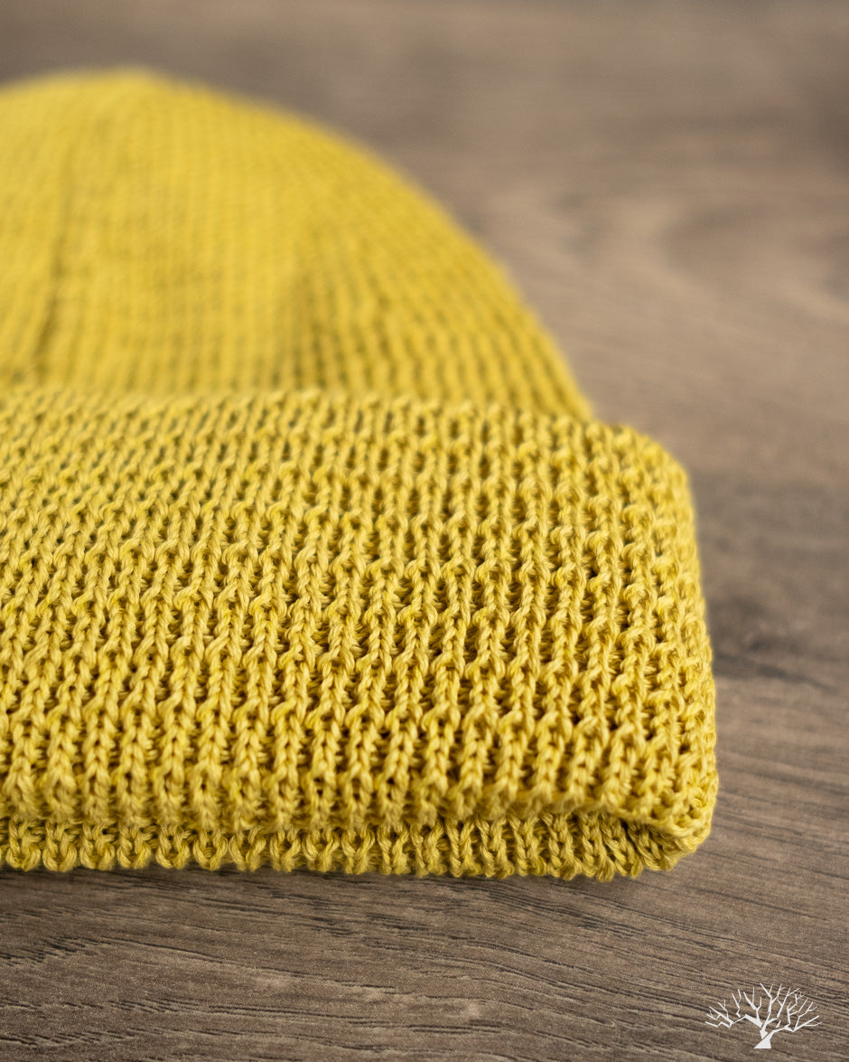 Câbleami - Linen-Like Cotton Watch Cap Double Rolled Cuff - Yellow ...