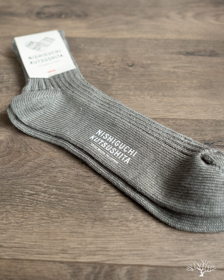 Nishiguchi Kitsushita - Linen Ribbed Sock - Sauna Stone – Withered Fig